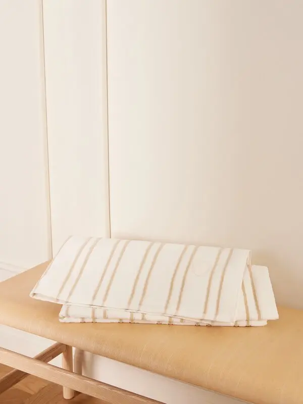 Brunello Cucinelli Embroidered Striped Cotton-terry Beach Towel - Neutrals
