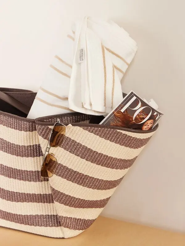 Brunello Cucinelli Embroidered Striped Cotton-terry Beach Towel