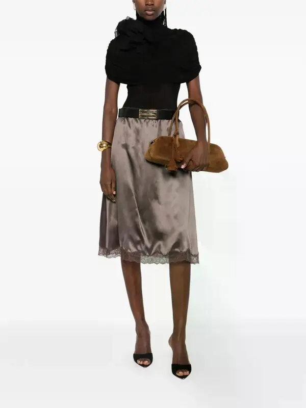 Magda Butrym Lace-trim A-line Midi Skirt - Brown