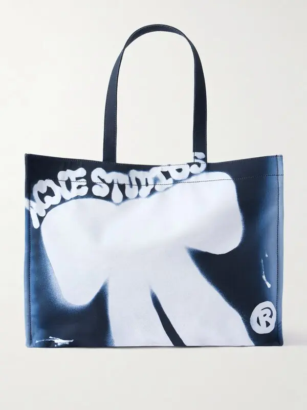 Acne Studios Logo Printed Cotton-canvas Tote - Blue