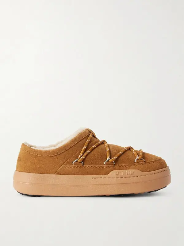 Moon Boot Park Shearling-lined Suede Slippers - Brown