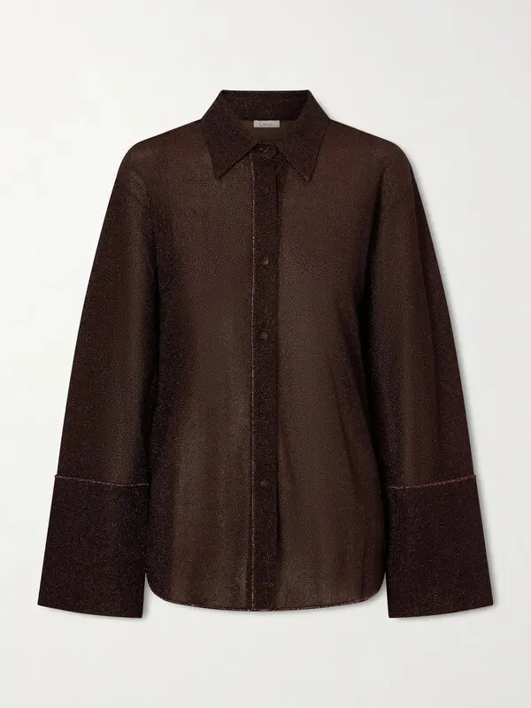 Oseree Lumière Metallic Stretch-knit Shirt - Brown