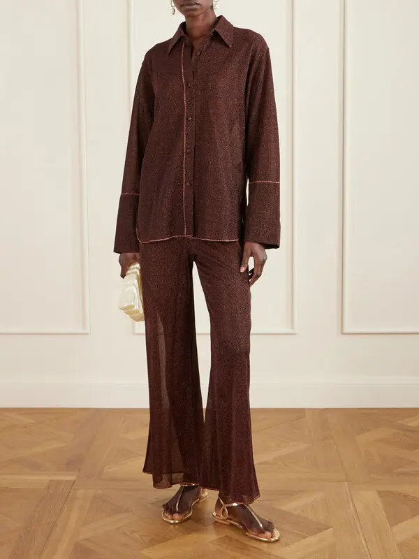Oseree Lumière Metallic Stretch-knit Shirt - Brown