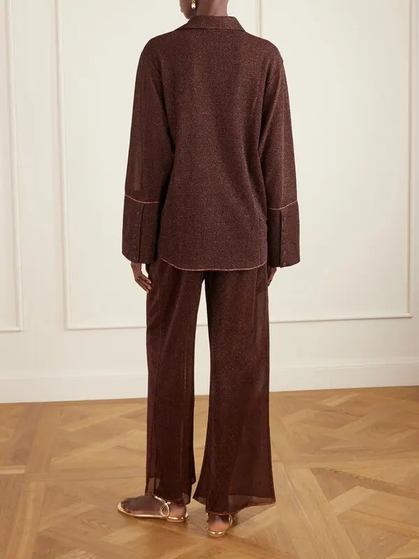 Oseree Lumière Metallic Stretch-knit Shirt - Brown