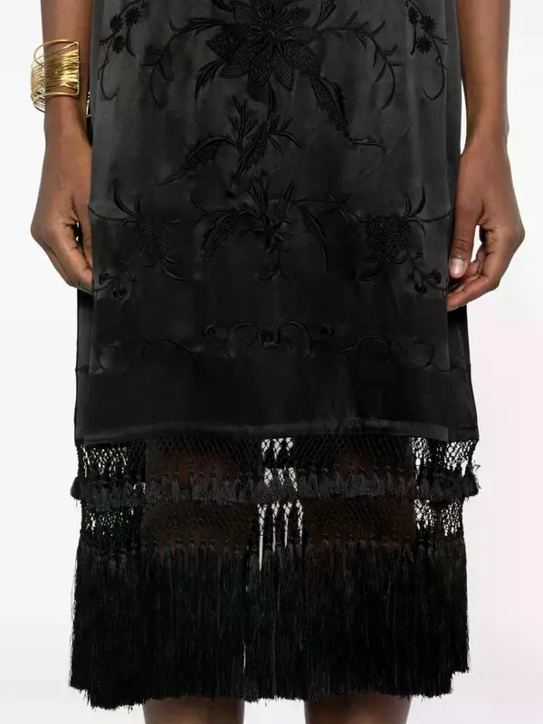 BODE Fringe Floral Midi Dress