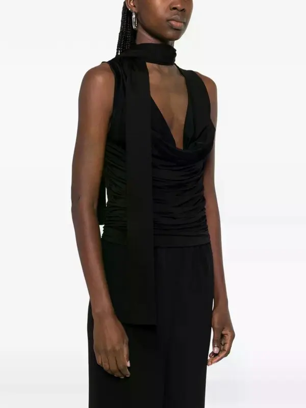AYA MUSE Self-tie Draped Top - Black