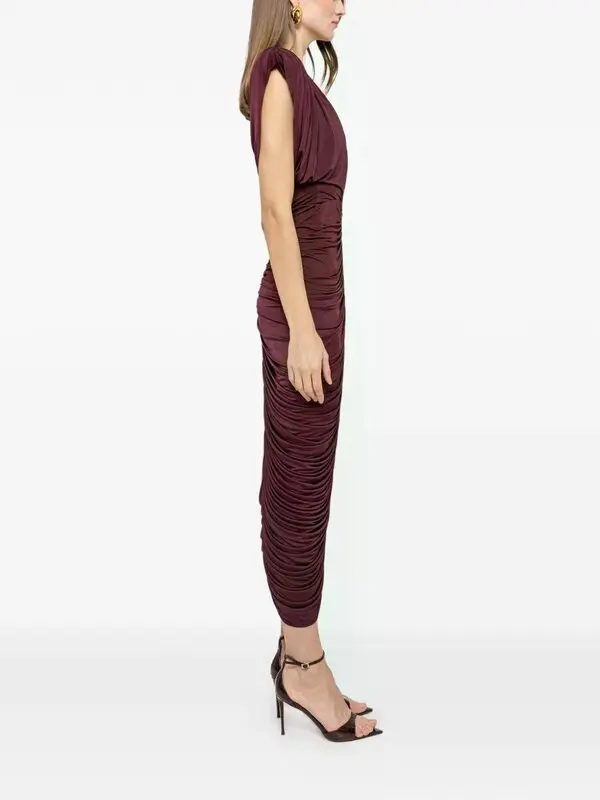 NISSA Ruched Midi Dress - Purple