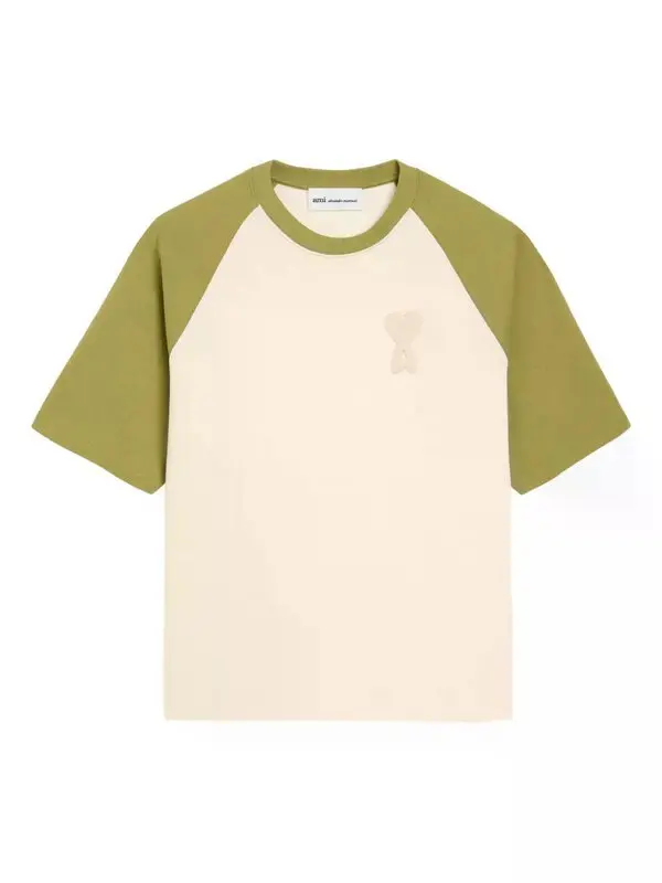 AMI Paris Two-tone Cotton T-shirt With De Coeur Patch - Neutrals