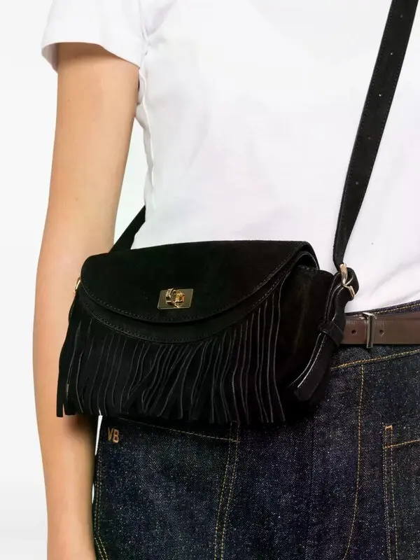 Sandro Le Mini Mambo Fringed Suede Crossbody Bag - Black