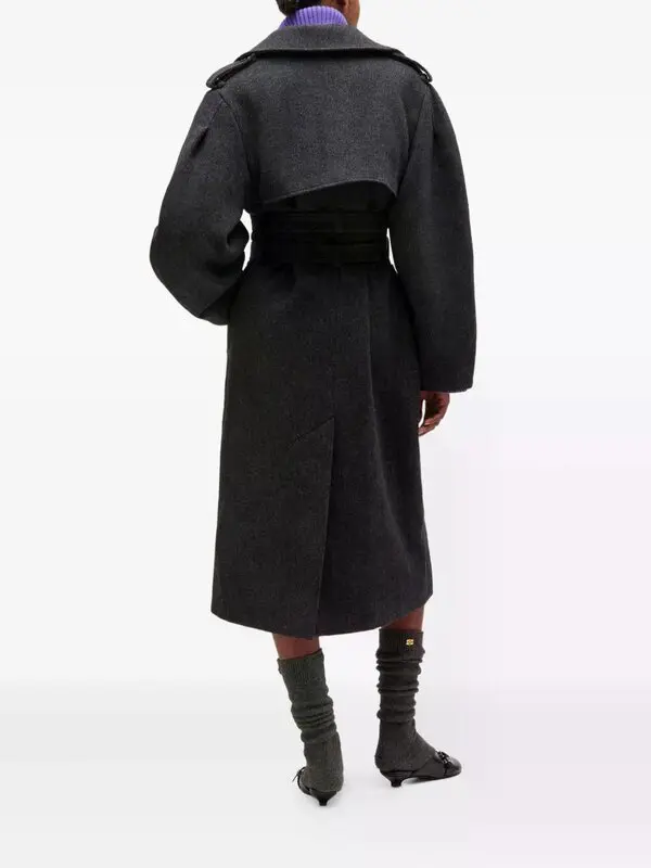GANNI Belted Double-breasted Coat - Grey