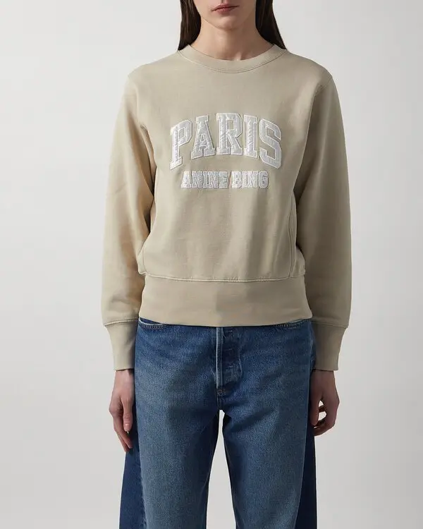 ANINE BING Harry Shrunken Paris Sweatshirt - Beige
