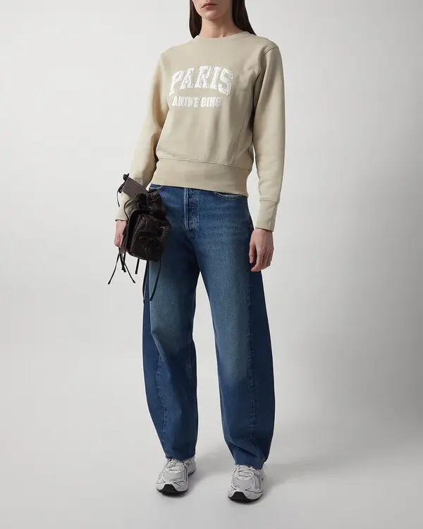 ANINE BING Harry Shrunken Paris Sweatshirt - Beige