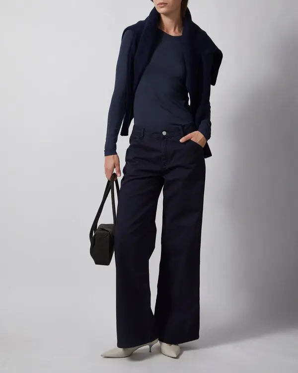 WAKAKUU Zoe Modal Long Sleeve V-neck Top - Navy