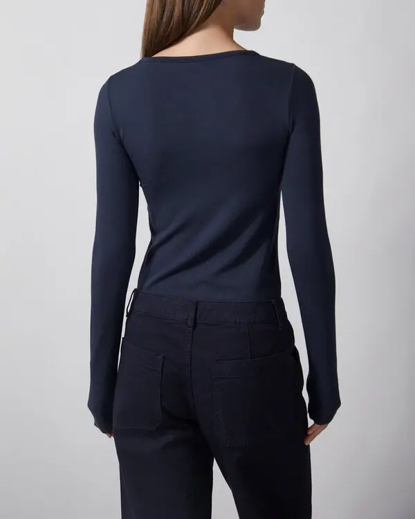 WAKAKUU Zoe Modal Long Sleeve V-neck Top - Navy