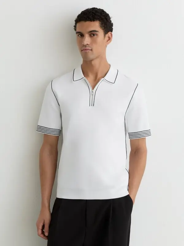 REISS Mason Stitch-detail Half-zip Polo Shirt - White