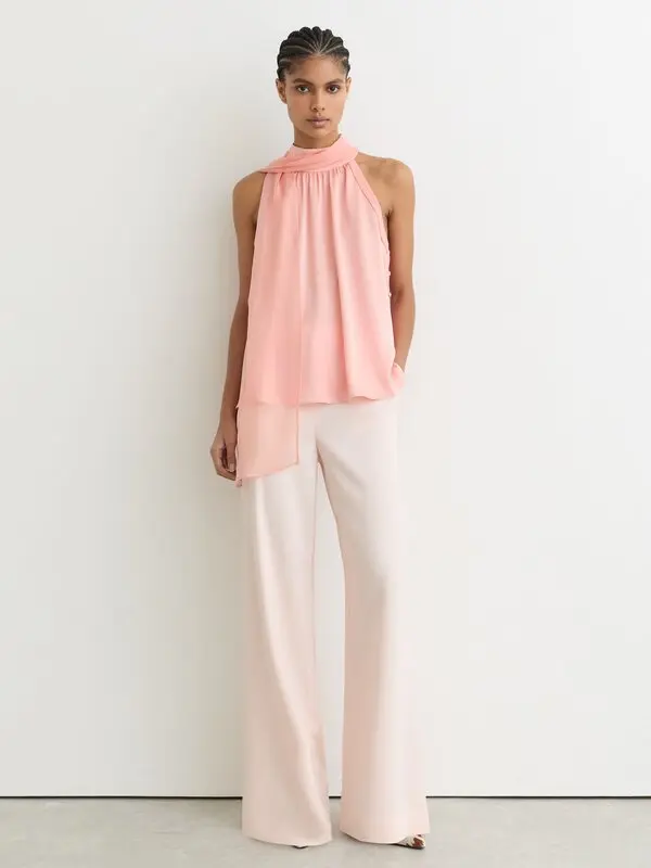 REISS Satin Sleeveless Scarf-neck Top - Pink