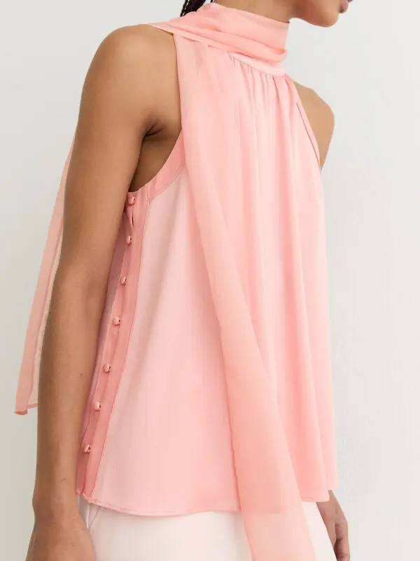 REISS Satin Sleeveless Scarf-neck Top - Pink
