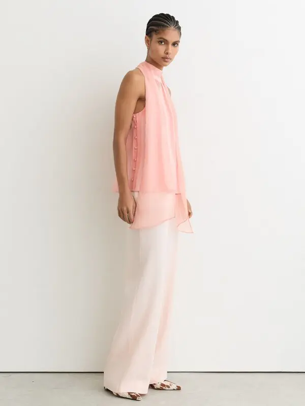 REISS Satin Sleeveless Scarf-neck Top - Pink