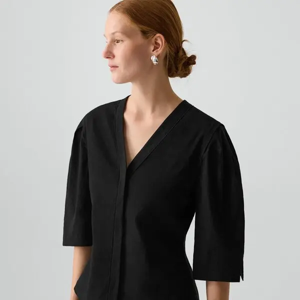 Theory Button-up Top In Good Linen - Black