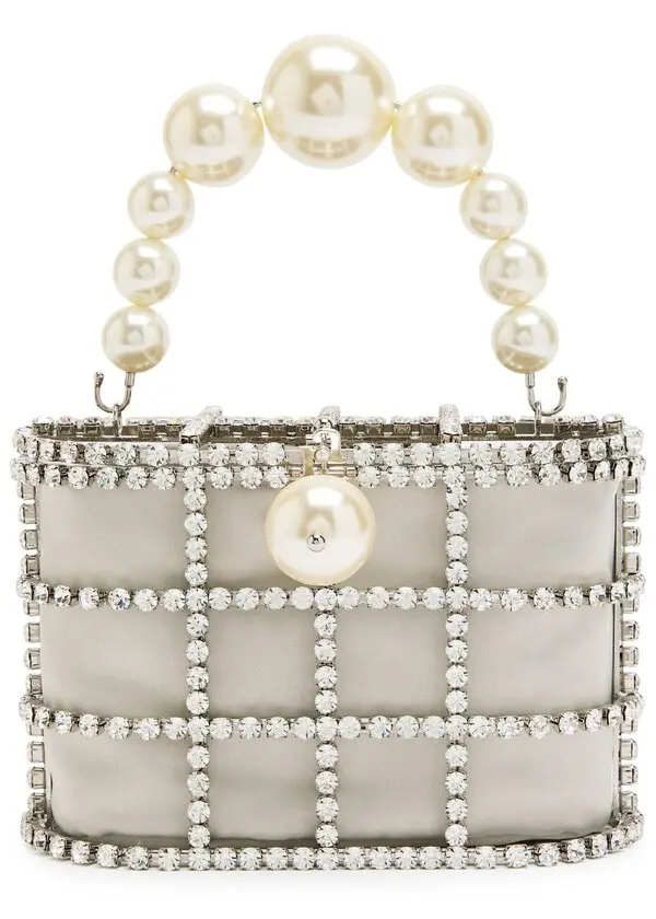 Rosantica Holli Crystal-embellished Satin Top Handle Bag - Silver