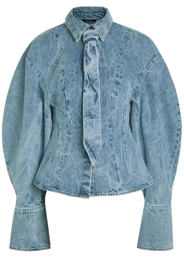 A.W.A.K.E. Mode Tie-neck Washed Denim Shirt - Indigo