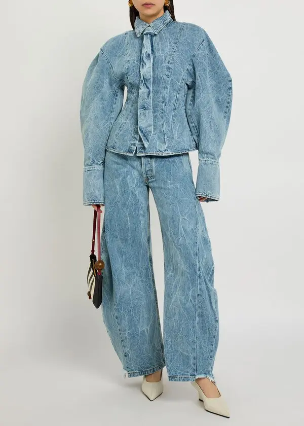 A.W.A.K.E. Mode Tie-neck Washed Denim Shirt - Indigo