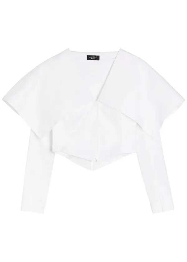 A.W.A.K.E. Mode Oversized-collar Cropped Cotton-blend Jacket - White