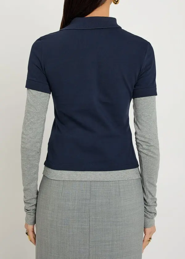 A.W.A.K.E. Mode Asymmetric-collar Layered Piqué Cotton Polo Shirt