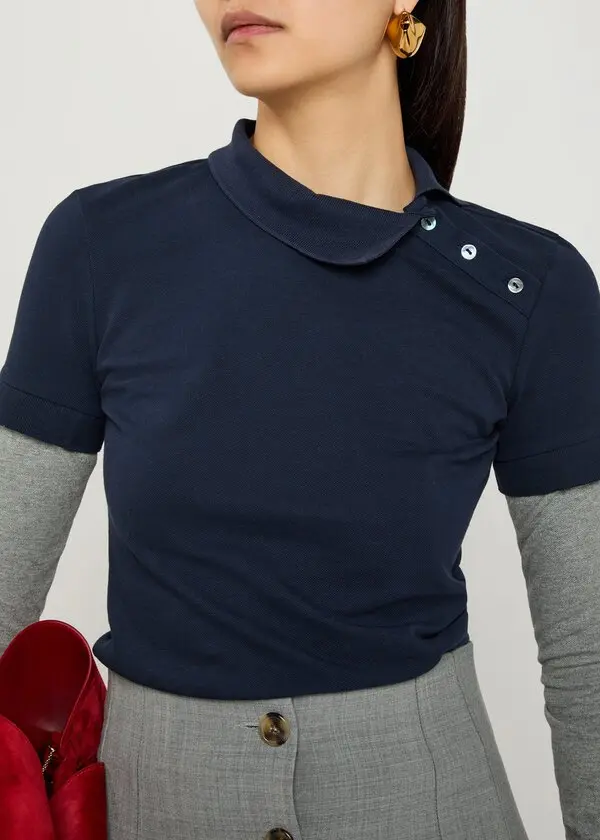 A.W.A.K.E. Mode Asymmetric-collar Layered Piqué Cotton Polo Shirt