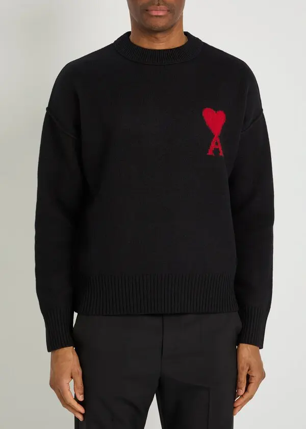 Ami Logo-intarsia Wool Jumper - Black