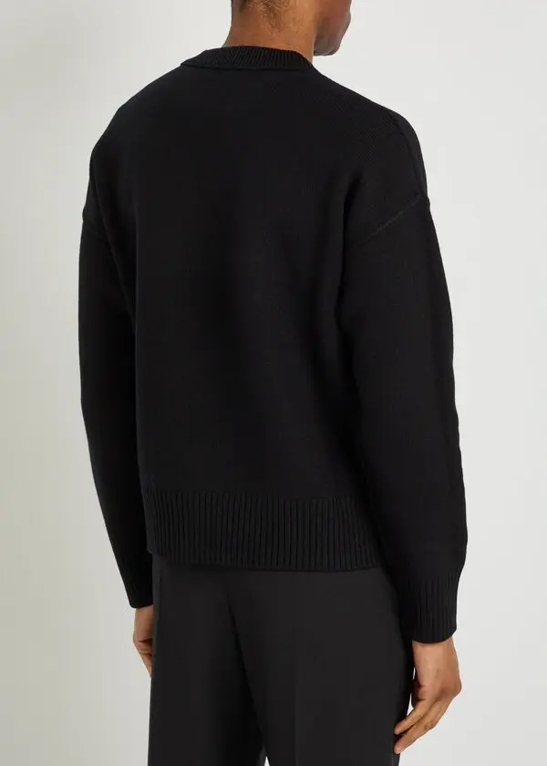 Ami Logo-intarsia Wool Jumper - Black