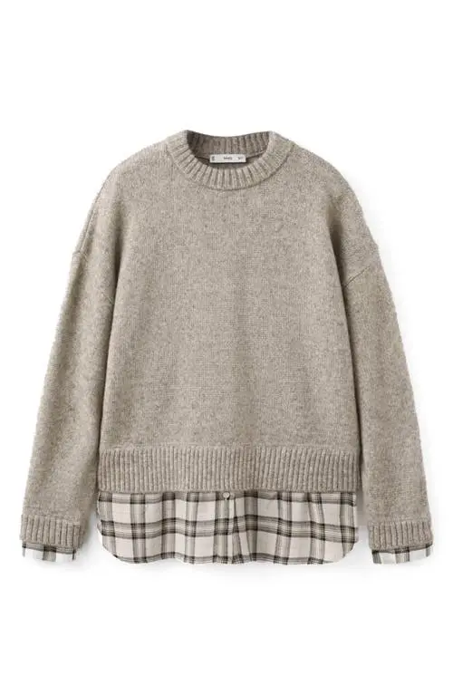 Mango Woolly Sweater With Plaid Contrast