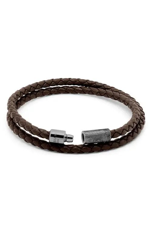 Tateossian Rigato Braided Leather Double Wrap Bracelet - Brown