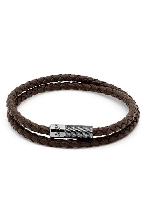 Tateossian Rigato Braided Leather Double Wrap Bracelet - Brown