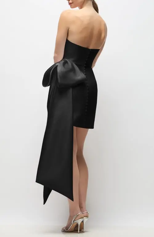 Dessy Collection Strapless Satin Mini Dress With Bow Detail - Black