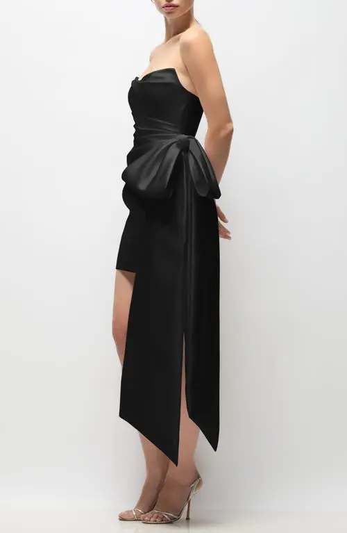 Dessy Collection Strapless Satin Mini Dress With Bow Detail - Black