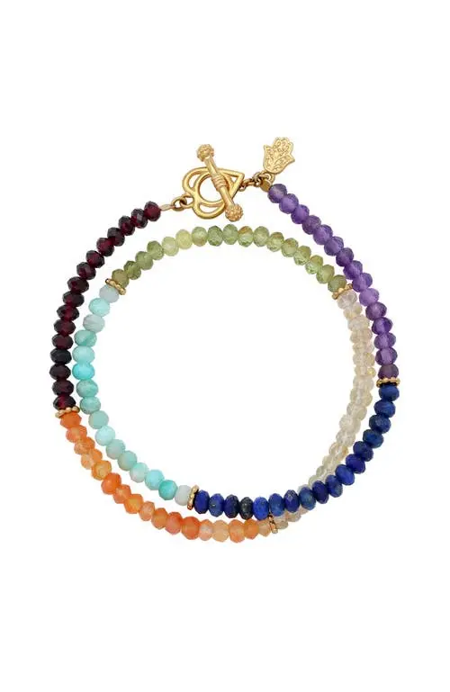 KARMA AND LUCK Chakra Bloom Gemstone Heart Wrap Bracelet - Multicolor
