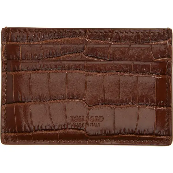 TOM FORD Croc Embossed Leather Card Case - Caramel