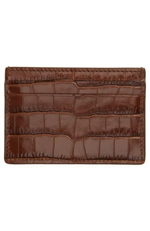 TOM FORD Croc Embossed Leather Card Case - Caramel