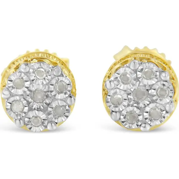 HAUS OF BRILLIANCE 10k Gold Over Silver 1/7 Ctw Diamond Floral Cluster Stud Earrings - Yellow
