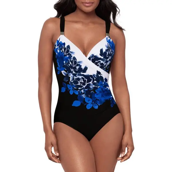 MIRACLESUIT® Ombra Fiore Siren One-piece Swimsuit - Black/blue Multi
