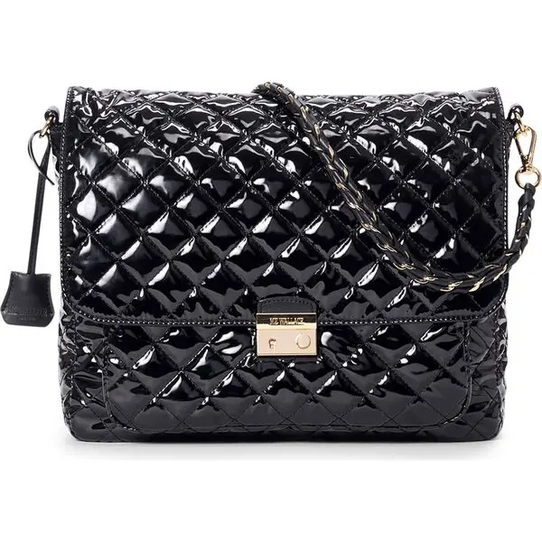 Mz Wallace Large Crosby Lock Quilted Nylon Crossbody Bag - Black Lacquer