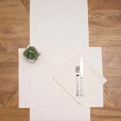 C&F HOME Hemstitch Solid Natural 100% Cotton Cloth Table Runner 14" X 72