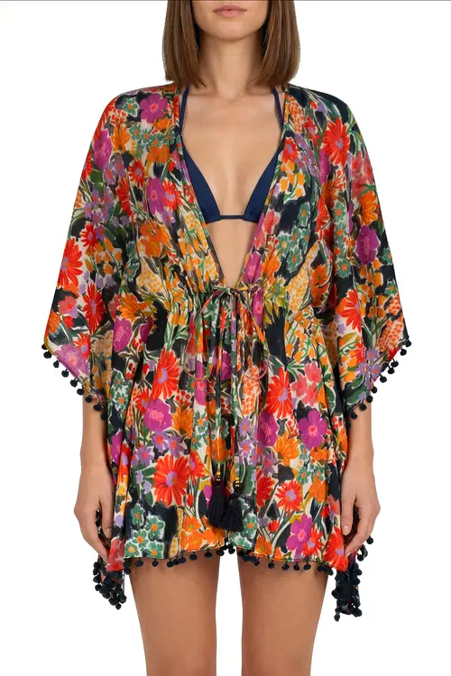 CHANGE OF SCENERY Audrey Short Drawstring Caftan Cover-up - Gardenia