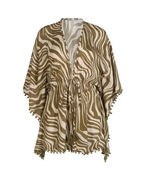 CHANGE OF SCENERY Audrey Short Drawstring Caftan Cover-up - Serengeti