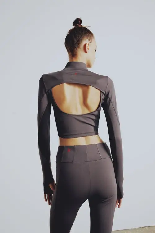 PCFG Mock Neck Cropped Long Sleeve Active Top - Anthracite