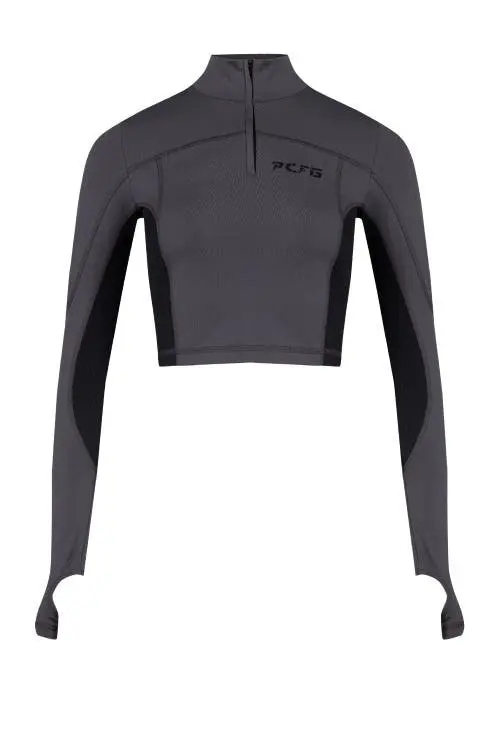 PCFG Mock Neck Cropped Long Sleeve Active Top - Anthracite