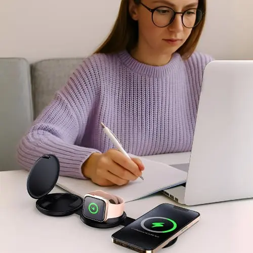 PURSONIC Power & Sound Essentials Bundle5-in-1 Folding Wireless Charging Station + True Wireless Earbuds