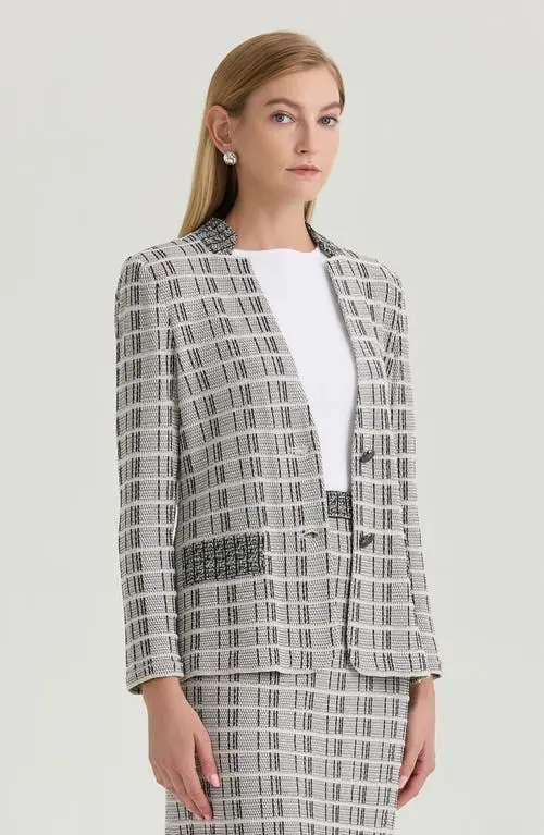 Ming Wang Tailored Contrast Stitch Tweed Knit Jacket