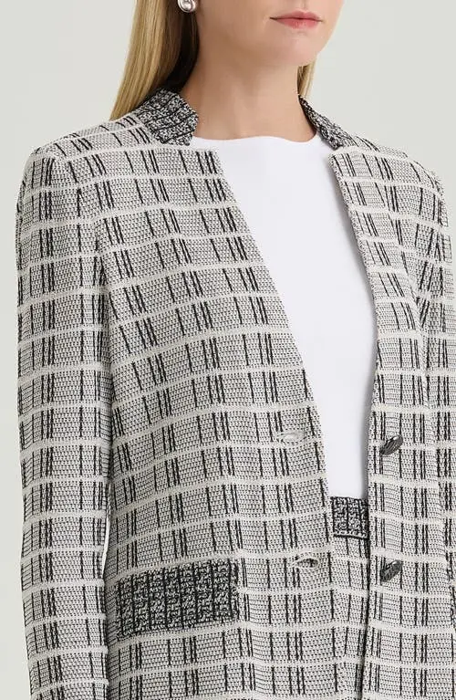 Ming Wang Tailored Contrast Stitch Tweed Knit Jacket